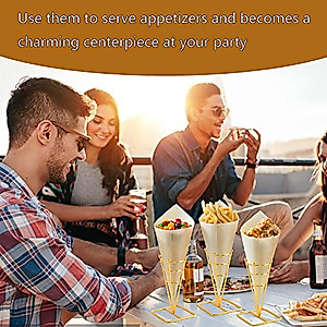 BLBYHO Single Metal Gold Ice Cream Cone Holder Stand, Individua Waffle Cone Holder Sushi Hand Roll Stand for Standard Size Ice Cream Cones Appetizer Charcuterie Cones, Sugar Cones, Sushi (4 Pack)
