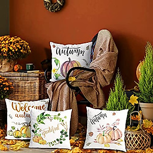 Fall Decor Pillow Covers 18x18 Set of 4 for Fall Decorations,Thanksgiving Decorations Outdoor Farmhouse Pumpkin Decor Throw Pillows Cover Grateful Autumn Decorative Pillow Cases Cushion Case for Couch