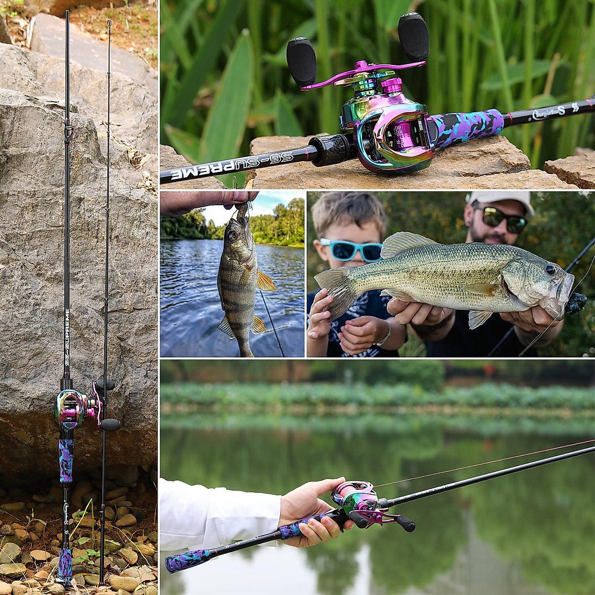 Sougayilang Fishing Rod and Reel Combo, Medium Fishing Pole with Baitcasting Reel Combo, 2-Piece Baitcaster Combo-Purple-5'10'' with left handed reel