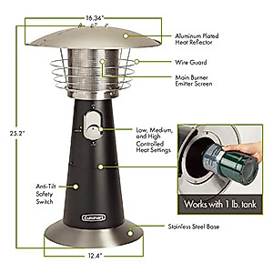 Cuisinart COH-500 Portable Tabletop Patio, 11,000 BTU Outdoor Propane Heater with Safety Tilt Switch and Burner Screen Guard, 30 sq. Foot Heat Range, Black