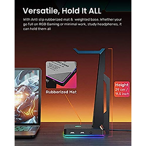 IFYOO RGB Gaming Headset Stand with 2 USB Ports, Game Headphone Mount for PC, Xbox One, PS4, Switch, Earphone Holder Hanger, Great for Gaming Stations, Fancy Desk Gamer Accessories, Black