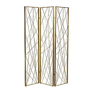 Deco 79 Metal Abstract Partition Room Divider Screen Foldable Partition Wire Rod 3 Panel Privacy Screen with Small Ball Accents, Room Partition 59" x 2" x 79", Gold