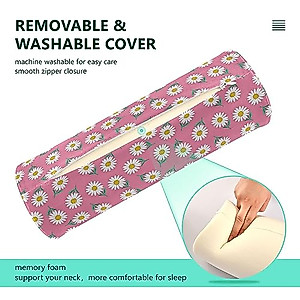 Vnurnrn Pink Spring Daisy Neck Support Pillow Round Neck Roll Bolster Cylinder Pillow Cervical Pillows Knee Pillow for Leg Knee Back Head Support for Work Women Men Traveling Headrest