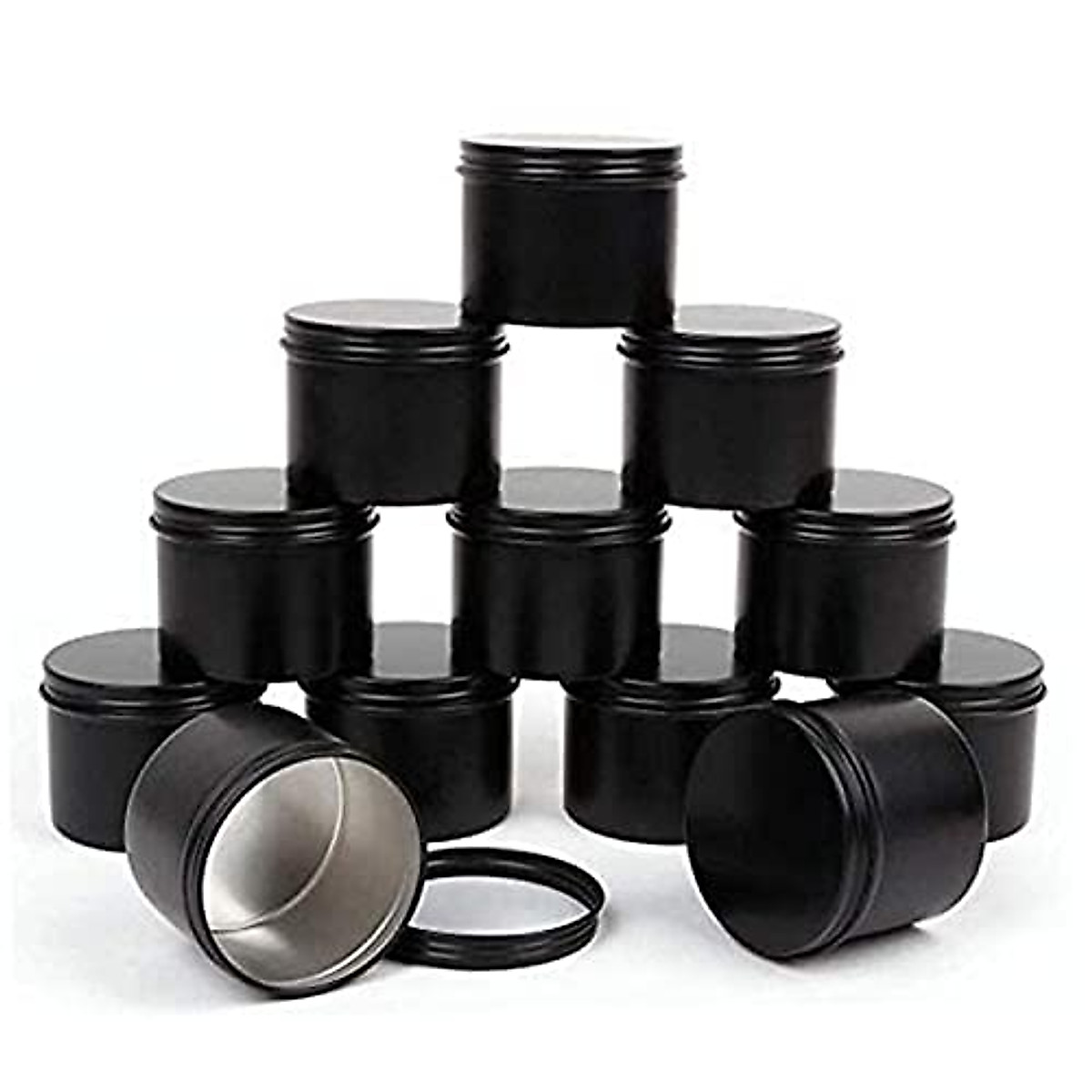 Healthcom 15 Packs 5 Oz Aluminum Tins Round Metal Tin Jars Screw Top Lids Steel Tin Cans Cosmetic Sample Containers Food Storage Organization for Accessories Spices Candies Tea Gift Giving(Black)