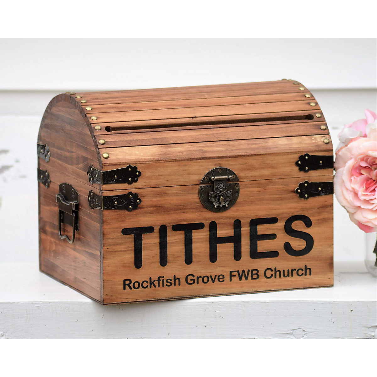 Wooden Tithes Box for Church Collections with Lock and Key Option Rustic Chapel Money Holder Trunk Fundraising Charity Donation Ballot Suggestions Box