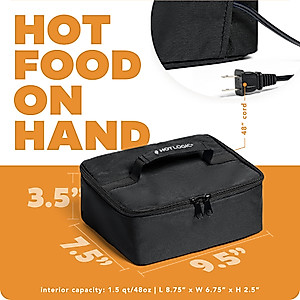 HOTLOGIC Mini Portable Oven, Food Warmer Electric Lunch Box with Wall Plug, Mini Personal Heated Lunch Box for Cooking and Reheating Meals in Office, Travel, Potlucks, Hotel, Home Kitchen (Black)