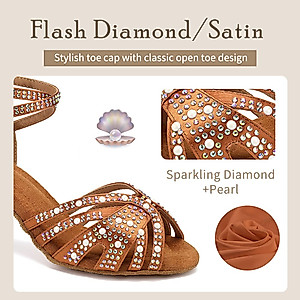 TINRYMX Latin Dance Shoes Women Rhinestones Tango Salsa Performance Ballroom Party Dance Shoes,YCL506-Bronze-7.5,US 8