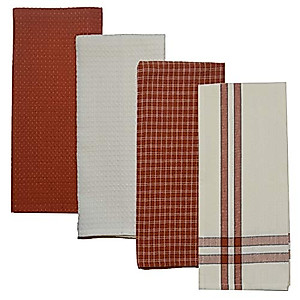 Dunroven House RVARTYTC Variety Kitchen Towel, Terra Cotta & Cream - Set of 4