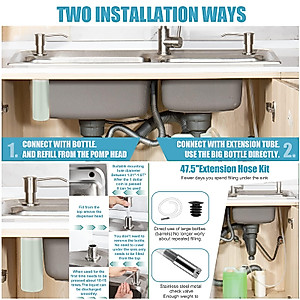 1 Pcs Sink Soap Dispenser Pump Set, Built-in Soap Dispenser for Kitchen Sink, Countertop Under Sink Soap Dispenser with 47in Extension+3.2in Spout+17oz Bottle,Longer Thread Shaft,Without Large Bottle