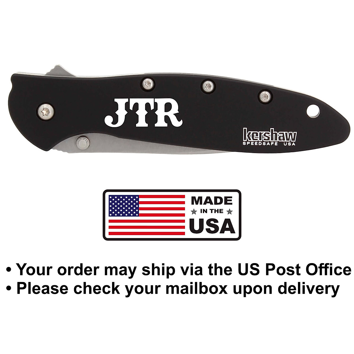 Personalized Engraving on Kershaw Leek 1660SWBLK Pocket Knife, Stonewashed Blade, SpeedSafe