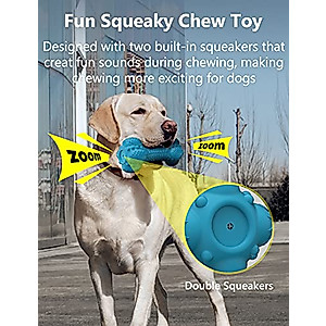 SCHITEC Squeaky Dog Chew Toy, Tough Durable Natural Rubber Bone with Toothbrush, Indestructible for Aggressive Chewers Large Medium Breed Teeth Cleaning