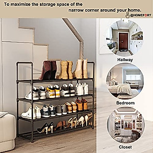 HOMEFORT 4-Tier Shoe Rack, Metal Shoe Tower,20 Pairs Shoe Storage Shelf, Entryway Stackable Shoes Organizer with 4 Tiers Metal Shelves, For Closet, Hallway, Entryway, Black