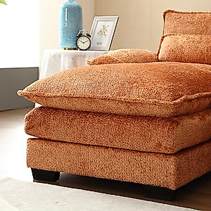 Eafurn Free Combination U Shaped Sectional Chaise Lounge,Velvet Upholstery Symmetrical Modular Solid Wood Legs,Convertible Sleeper Sofa & Couch Living Room Furniture Sets, Orange 110.63"