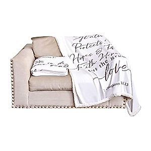 Double Creek 1 Corinthians Love Is Scripture Throw Blanket - Ultra Soft Sherpa Fleece Microfiber Inspirational Comfort Blanket for Bed Couch Chair - Wedding, Anniversary or Get Well Gift for Men Women