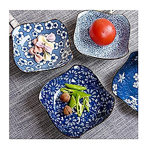 POCHY Stackable Dinner Plates Porcelain Dinner Plate Floral Pattern Serving Plate Home Snack Plate Salad Bowl Suitable for Pasta Desserts and Snacks 6-inch Small Appetizer Plate 4 Pieces Dessert Dishe