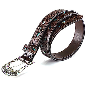 Ariat Women's Blue Inlay Floral Bling Belt, Brown, Small