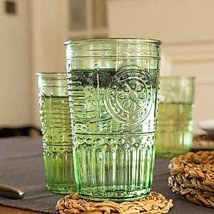 Bormioli Rocco Romantic Set Of 6 Cooler Glasses, 16 Oz. Colored Crystal Glass, Pastel Green, Made In Italy.