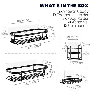 Wekin Shower Caddy Bathroom Organizer, Wall Mount Shower Organizer, No Drilling Rustproof Stainless Steel Self-Adhesive Shower Shelves for Bathroom and Kitchen Storage 5 Pack (Black 5 Pack)