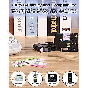 Tz Tape 12mm 0.47 Laminated Compatible Label Tapes Replacement for Brother TZe Label Tape TZE-MQ531/MQE31/MQF31/MQP35/MQG35/MQG31 12mm 0.47 inch for Brother P Touch PT-H110 PT-D600 PT-D400, 6-Pack