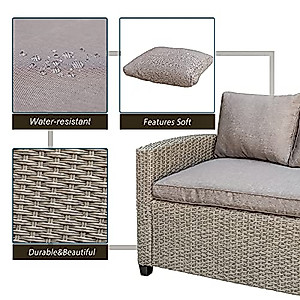 Quarte 3-Piece Outdoor Furniture Conversation Set,Patio PE Rattan Wicker Sectional Sofa Set with Table and Soft Cushions,for Porch Lawn Garden Backyard Poolside (Brown@h)