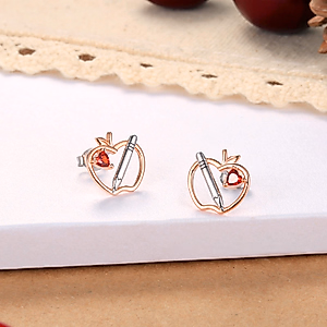 Teacher Apple Appreciation Earrings for Women - Sterling Silver Apple Pencil Stud Earrings with CZ Thank You Teacher Appreciation Week Jewelry Gifts for Teachers