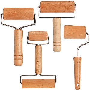 AVLA 4 Pack Wood Pastry Pizza Roller, Non Stick Wooden Rolling Pin for Home, Professional Dough Roller Tool Set for Baking, Cooking, Multifunction Craft Clay Roller, Easy to Handle