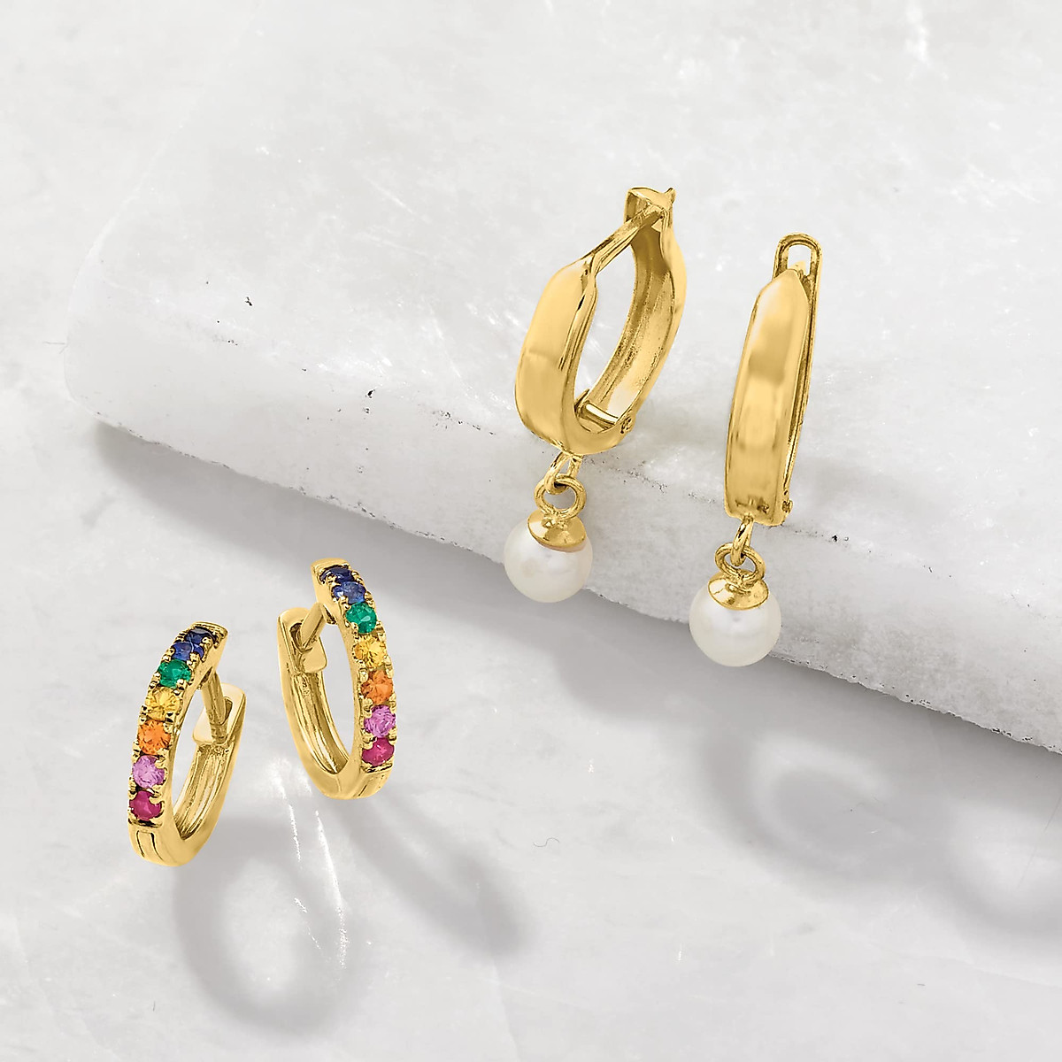 RS Pure by Ross-Simons 4-4.5mm Cultured Pearl Huggie Hoop Earrings in 14kt Yellow Gold