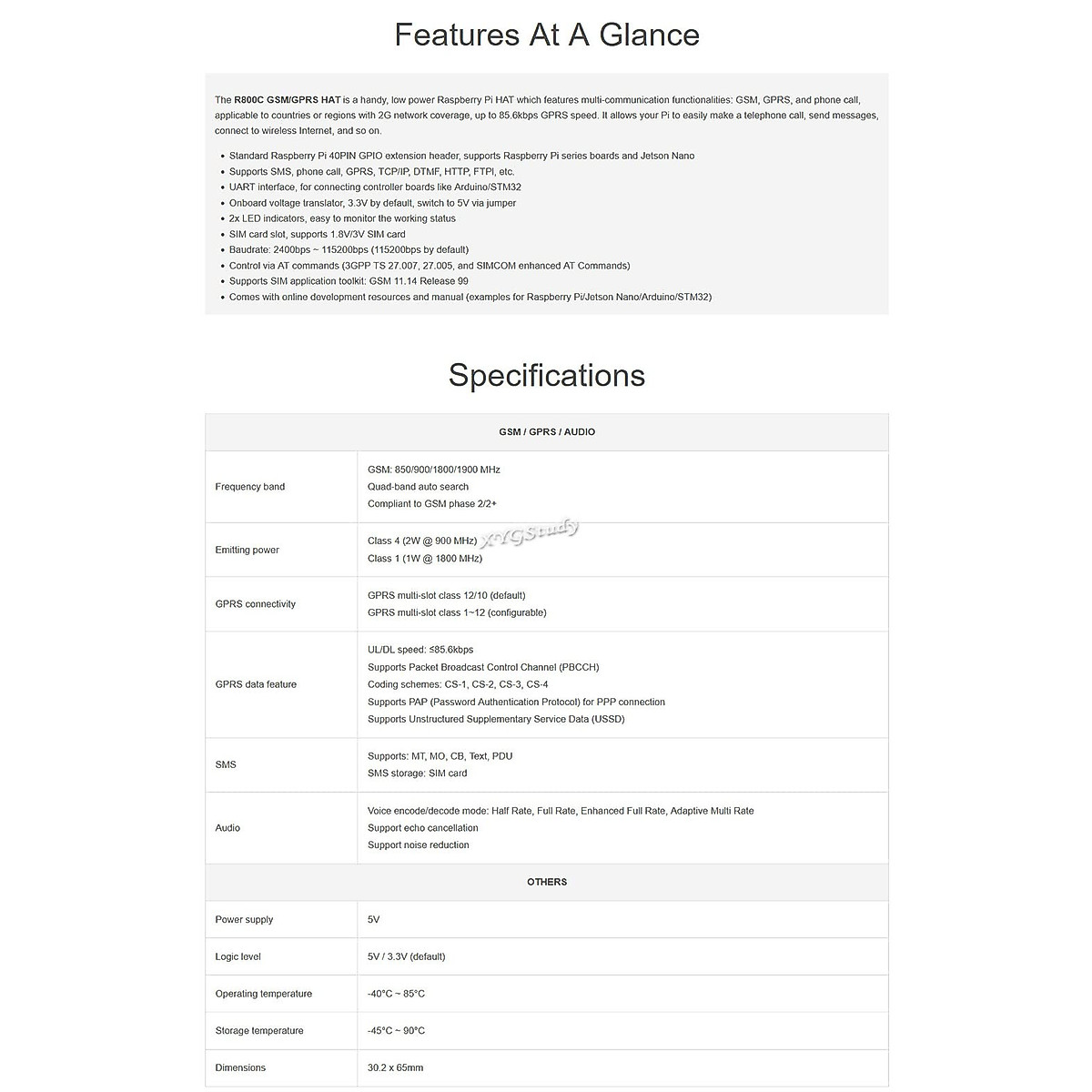 R800C GSM/GPRS HAT for Raspberry Pi and Jetson Nano Supports 2G Communication Phone Call and SMS GPRS with UART Interface @XYGStudy