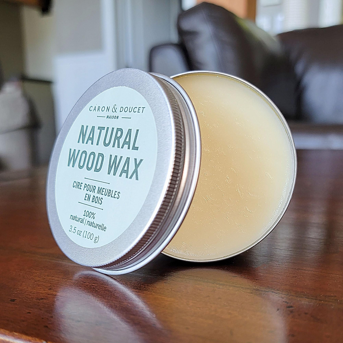 Caron & Doucet - Natural Wood Conditioning Vegan Wax Finish - 100% Plant Based Wood Conditioning and Polishing Wax Finish - Orange Scented - Suitable for Natural Wood Furniture. (3.5oz)