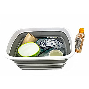 SAMMART 10L (2.6 Gallon) Set of 2 Collapsible Tub-Foldable Dish Tub-Portable Washing Basin-Space Saving Plastic Washtub (Grey + Sage Green)