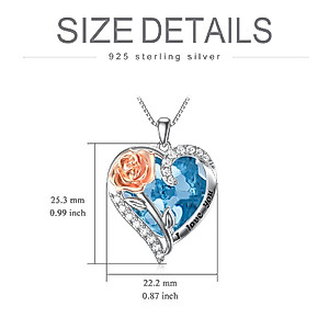 TOUPOP Rose Flower Necklace S925 Sterling Silver Floral Heart Pendant Necklace with March Birthstone Crystal Birthday Jewelry Gifts for Women Wife Mom
