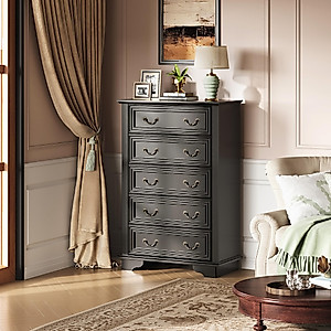 WLIVE Dresser TV Stand, Entertainment Center with Fabric Drawers, Media Console Table with Open Shelves for TV up to 45 inch, Storage Drawer Unit for Bedroom, Living Room, Black and Rustic Brown