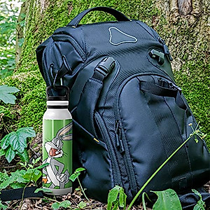 Looney Tunes OFFICIAL Bugs Bunny Green Background 24 oz Insulated Canteen Water Bottle, Leak Resistant, Vacuum Insulated Stainless Steel with Loop Cap, White
