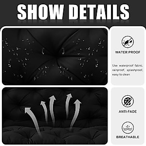 Boaisdus Swing Cushions 3 Seater Replacement Waterproof Porch Swing Cushions with Backrest and 8 Ties Thicken 4" Bench Cushion Replacement Patio Swing Cushion for Outdoor Furniture(Black 60x40in)