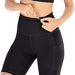 Ewedoos Biker Shorts Women Tummy Control Workout Shorts with 3 Pockets High Waisted Compression Gym Running Yoga Shorts Women Black