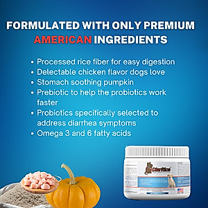 DiarRice Probiotic for Dog Diarrhea, Anti Diarrhea for Dogs, Diarrhea Medicine for Dogs' Bloating, Gas, and Stomach Discomfort. Puppy Probiotics for Diarrhea. Dogs Upset Stomach Relief Medication.