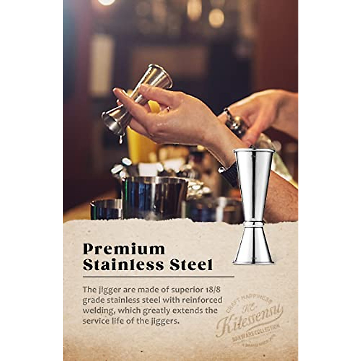 KITESSENSU Jigger for Bartending, Japanese Jigger 2 oz 1 oz with Measurements Inside, 18/8 Stainless Steel Cocktail Jiggers