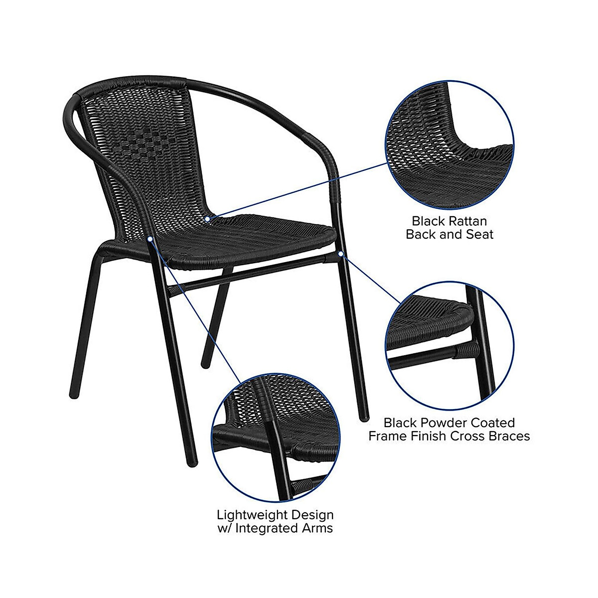 Saranya 18 Shop New Black 2 Pack Chair Frame Finish Rattan Indoor or Outdoor Dark Patio Bamboo-Aluminum Series Restaurant Kitchen Home Hotel Metal 23.5" D x 21.75" W x 28.5" H of Set