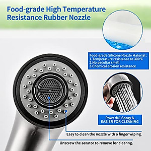 Kitchen Faucet with Sprayer, Brushed Nickel Kitchen Sink Faucet with Pull Out Sprayer, Single Handle 1 Hole Kitchen Faucet Solid Brass Commercial RV Kitchen Faucet 2 Modes & 150°Rotation & No Lead