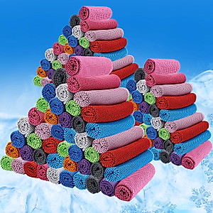 BBTO 80 Pack 32 x 12 Inch Microfiber Ice Towel, Cooling Cold Towel for Neck and Face Breathable Chilly Towel for Yoga, Sport, Gym, Workout, Camping and More Activities(Multicolor)