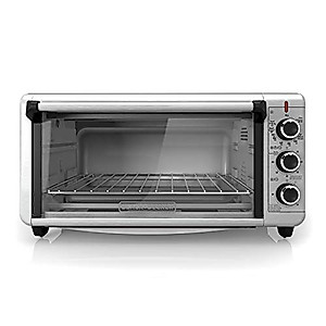 BLACK+DECKER TO3240XSBD 8-Slice Extra Wide Convection Countertop Toaster Oven, Includes Bake Pan, Broil Rack & Toasting Rack, Stainless Steel/Black Convection Toaster Oven