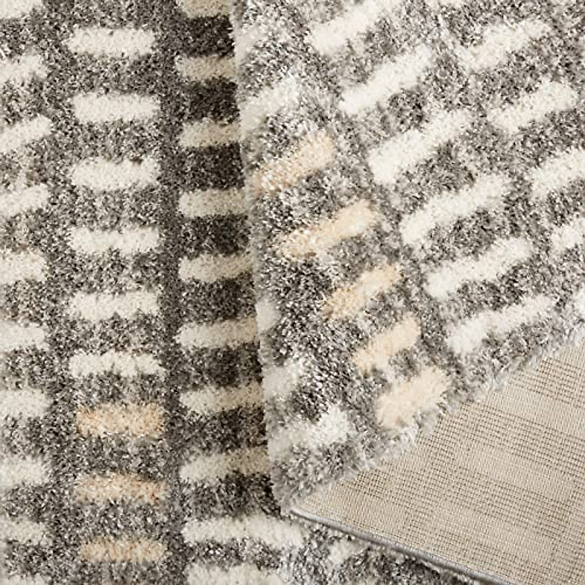 Home Dynamix The Spruce Marcella Louise Geometric Stripe Shag Area Rug, Gray/Ivory, 7'10"x10'5" Rectangle