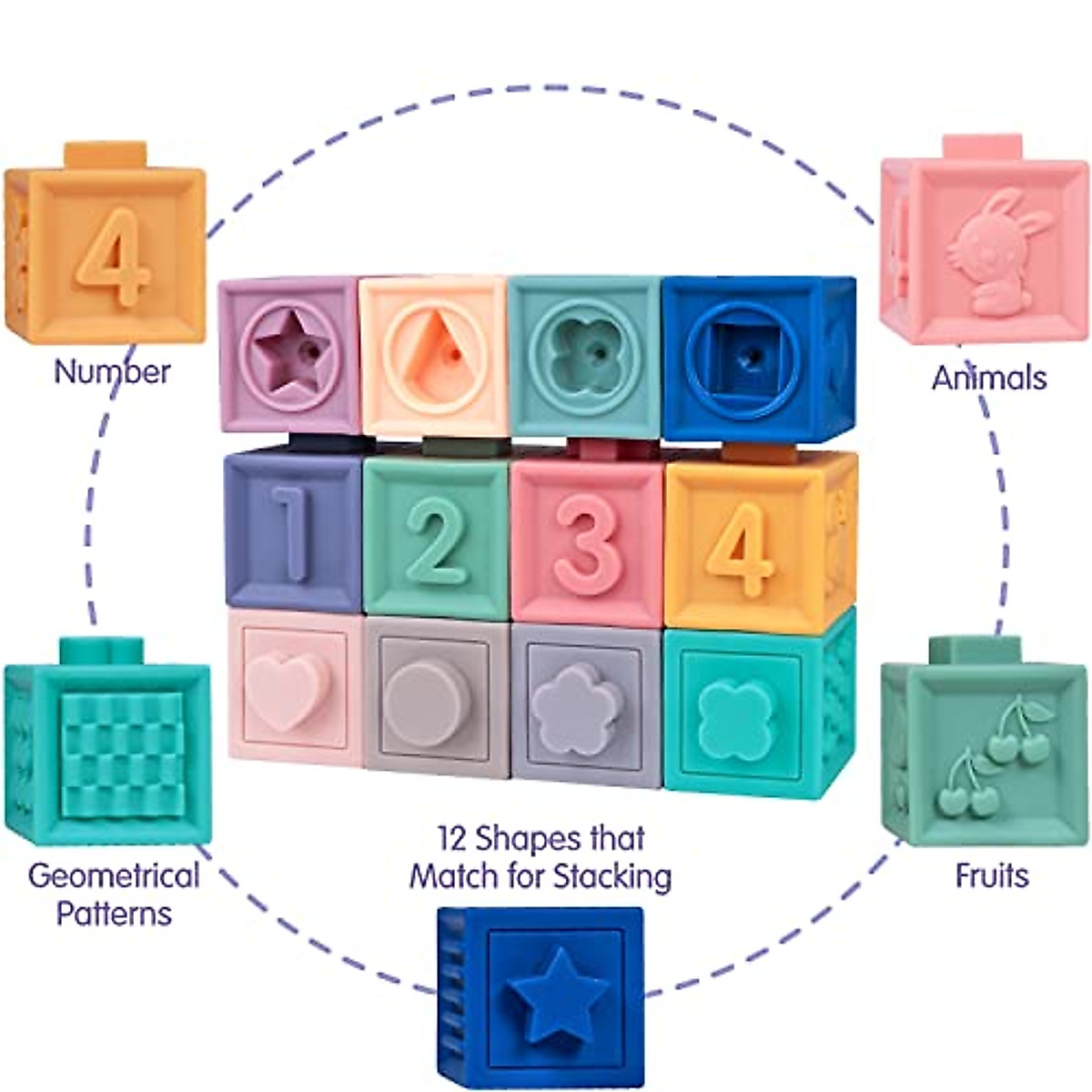 Dreampark Baby Toys 6 to 12 Months - Montessori Toys for Babies 0-6-12-18 Months - Stacking Building Blocks & Sensory Educational Toys & Infant Teething Toys for Toddlers 3 6 9 12 18 Months Boys&Girls