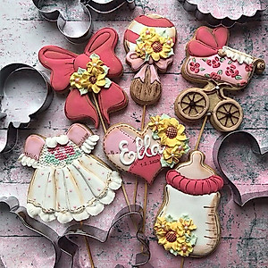 LILIAO Baby Shower Cookie Cutter Set - 3 Piece - Bottle, Rattle and Bow/Ribbon Biscuit Fondant Cutters - Stainless Steel