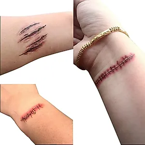 HOTOP Cosplay Makeup Joke Scratch Wound Scab Blood Scar Tattoos Temporary Tattoo Sticker Wound Zombie Scars(10pcs)