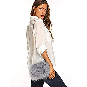 expouch Women Marabou Feather Clutch Bag Evening Handbag with Detachable Chain Strap Wedding Cocktail Party Bag (Grey)