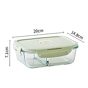 GAGALU Metal Lunch Box Divided Glass Fresh Keeping Box for Family, Two Compartments,with Seal Locking Lids