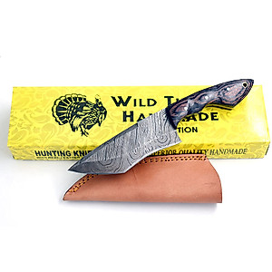 Wild Turkey Handmade Damascus Knife Collection Full Tang Hunting chef Knife w leather case. 3313 Black