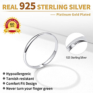 ChicSilver 2mm Silver Rings for Women High Polish Plain Dome Tarnish Resistant Comfort Fit Sterling Silver Promise Rings for Her Size 8