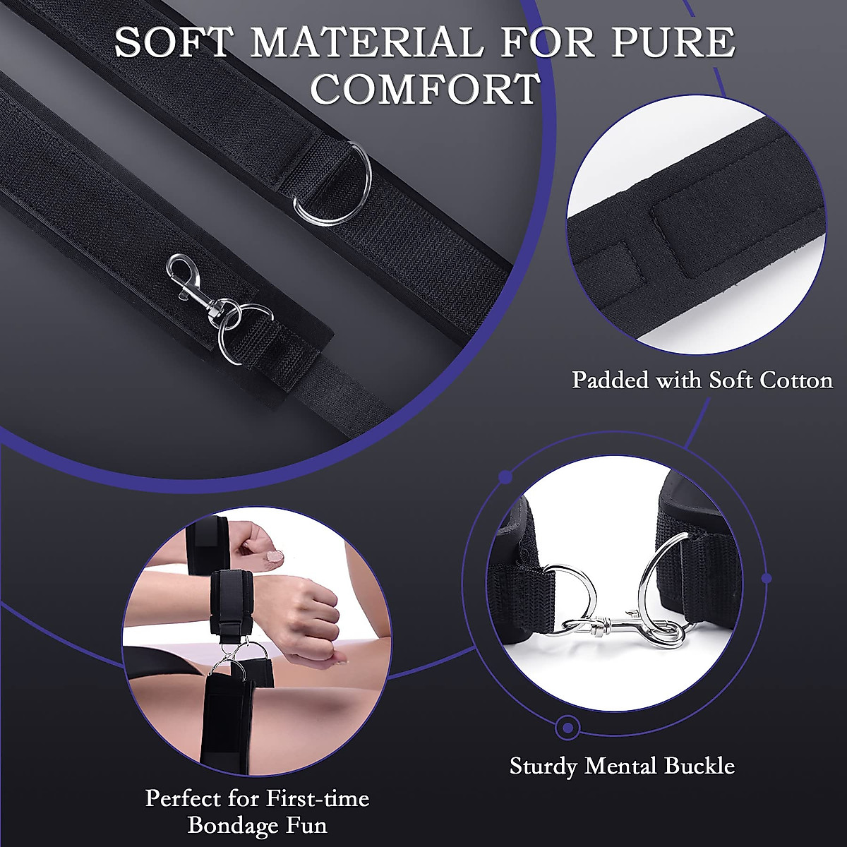 BDSM Bondage Sex Toys Restraints, Couples Sex Toy Handcuffs Adjustable Sex Cuffs Sex Restraints Straps Wrist-to-Thigh, Restraint Set Adult Sex Toys for Couple